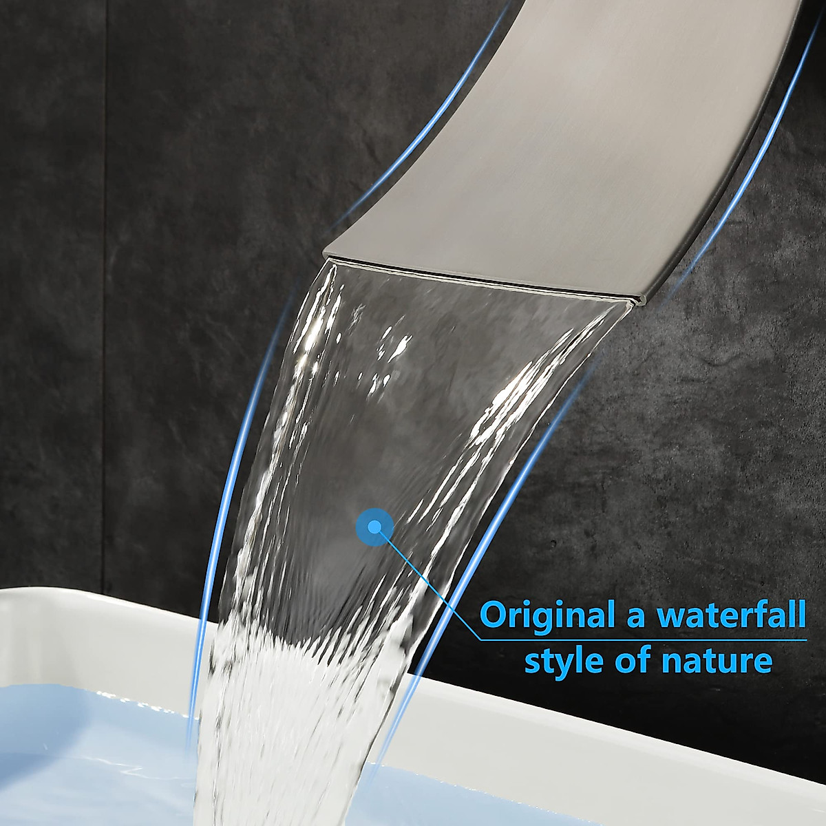 SKOWLL Wall Faucet Waterfall Faucet Modern Bathroom Vanity Sink Faucet Wall Mount Bath Mixer Set with Single Handle, Brushed Nickel