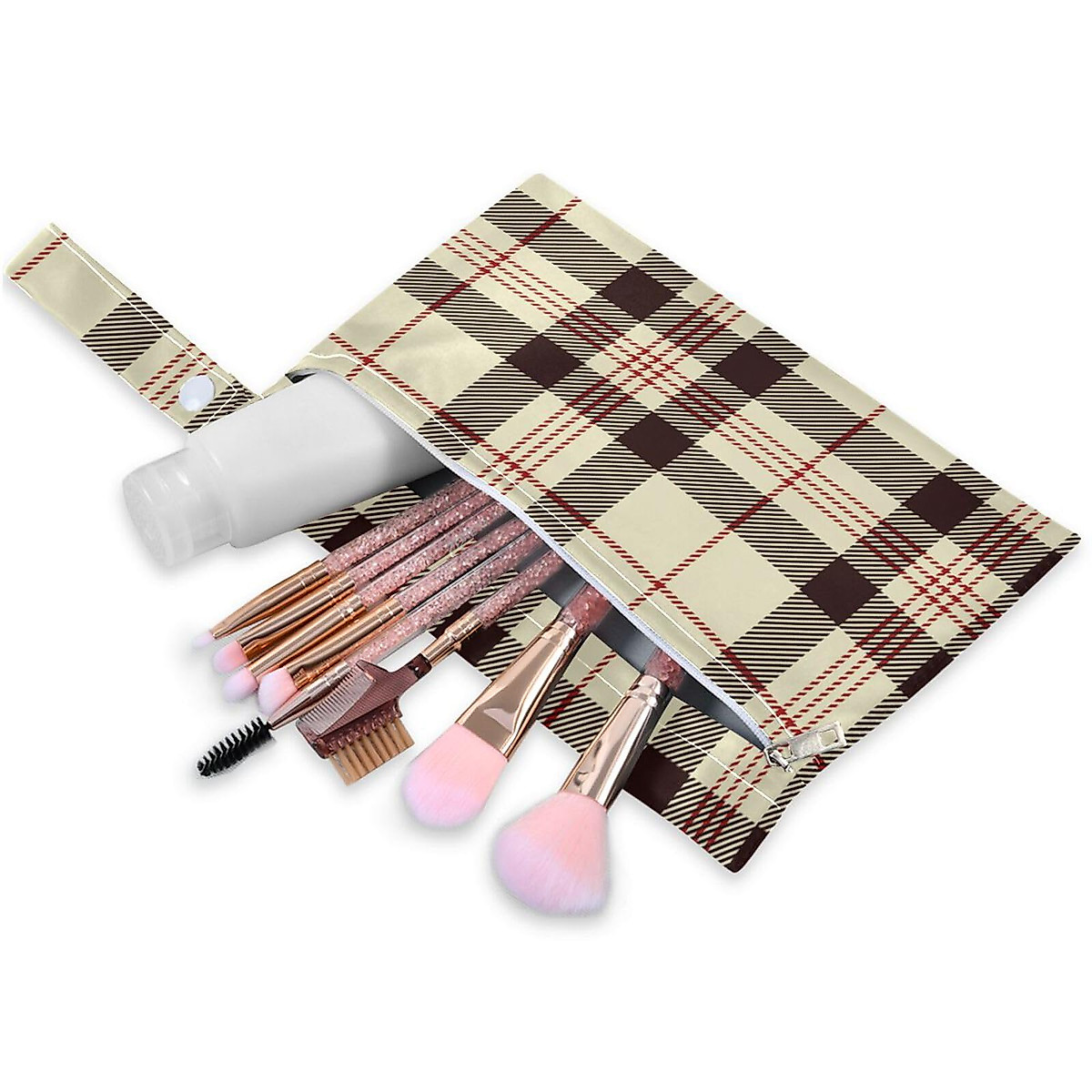 susiyo Cloth Diaper Wet Dry Bags Beige Plaid Waterproof Reusable Wet Bags with Two Zippered Pockets Baby Stroller Travel Beach Pool Gym Bag for Dirty Clothes Wet Swimsuits 2 Pack