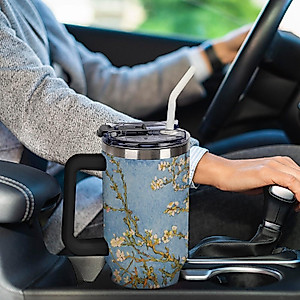 Niapessel Leak Proof Tumbler, Insulated Water Bottles with Straw, Blooming Almond Tree Van Gogh Insulated Cup with Handle 40 Oz Stainless Steel Flask for School, Travel, Car, Sports, Work