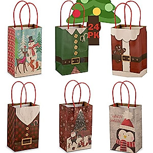 Plum Designs Small Christmas Gift Bags Bulk-24pcs Small Christmas Goodie Bags For kids,6 Styles Cute Christmas Paper Gift Bags Set- Party Favors Holiday Gift Bags Small Xmas Gift Bags 4”x6.5”x2.75