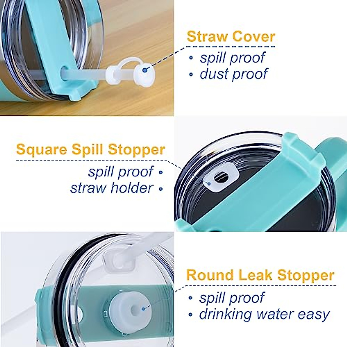 Riian 2023 Silicone Spill Proof Stopper Set, Compatible with Stanley Cup 1.0 40oz & 30oz,Prevent cup leakage, Accessories Including Straw Cover Cap, Square Spill Stopper and Round Leak Stopper