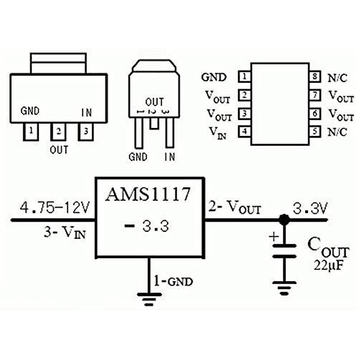 Anmbest 10 Pack 3 Pins AMS1117-3.3 DC 4.75V-12V to 3.3V Voltage Regulator Step Down Power Supply Buck Module 800mA
