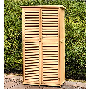 TITIMO 63" Outdoor Garden Storage Shed - Wooden Shutter Design Fir Wood Storage Organizers - Patios Tool Storage Cabinet Lockers for Tools, Lawn Care Equipment, Pool Supplies and Garden Accessories