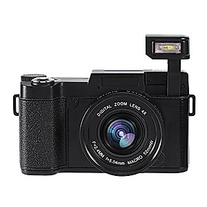 Akozon Digital Camera Camera 24MP Full HD 1080P 4 Times Camera 3.0 Inch 180 Degree Rotation Flip Screen Flash Light for YouTube for Vlog Video Shooting