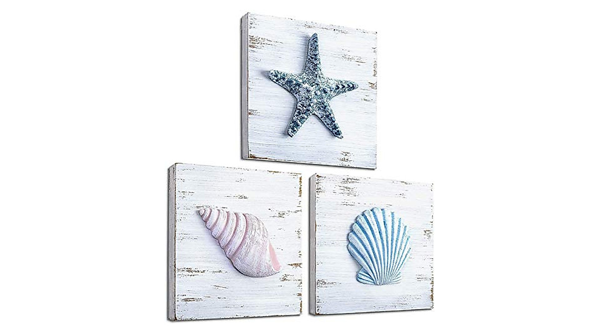 Coastal 3D Seashell Wall Art Set | Bathroom & Beach Decor
