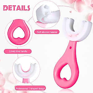 8 Pieces Kids U Shaped Toothbrush with Silicone Brush Head 360 Degrees Toothbrush Toddlers U-Type Toothbrush Whole Mouth Toothbrush Manual Children Toothbrush for Kids 1-6 Years Old, Pink and Blue