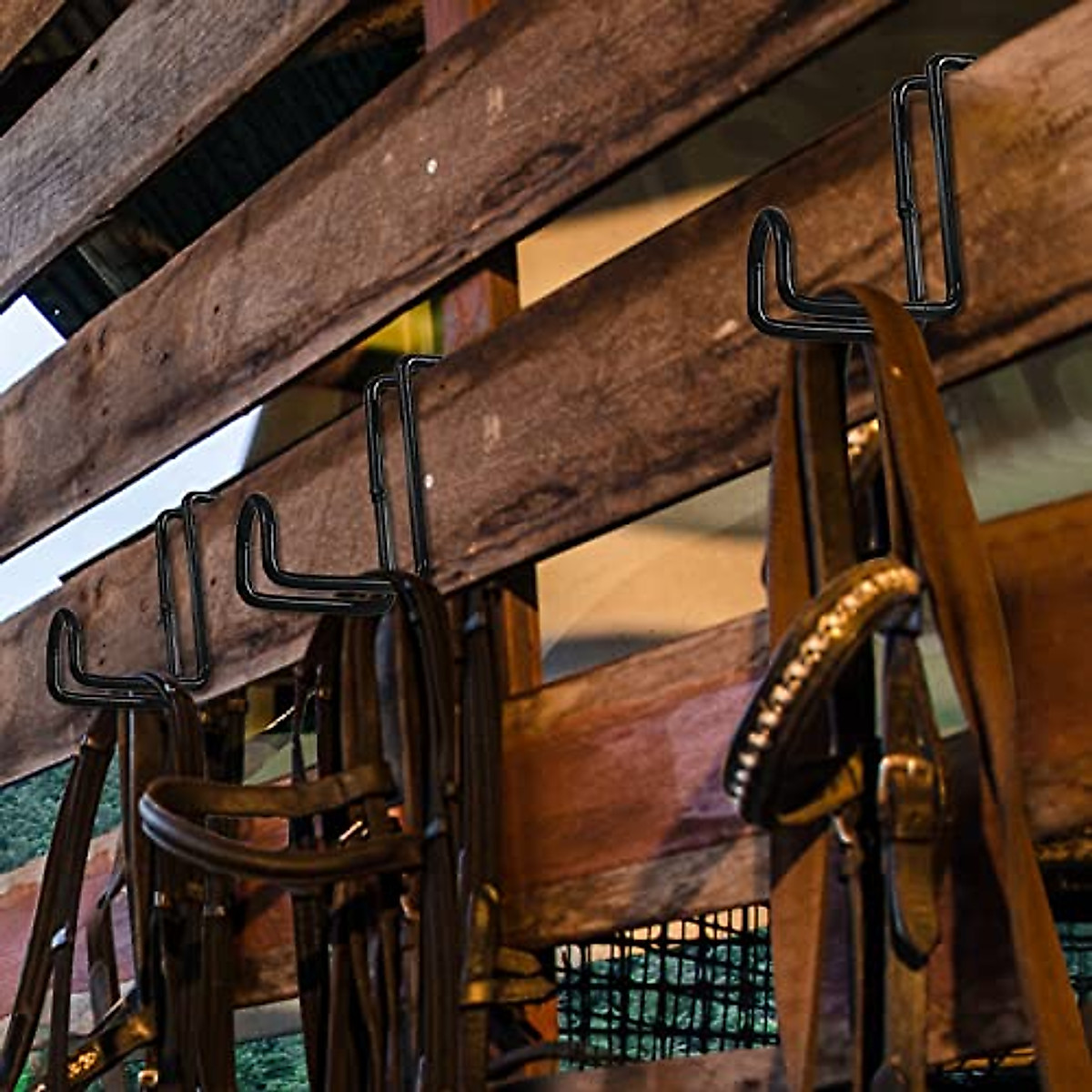 2 Pieces 4 Inch Tack Hook Over Rail Bridle Hooks Heavy Duty Horse Water Bucket Hangers Metal Stall Hooks for Horses Tough Horse Halter Rack for Fishing Saddle Fence Door Holder