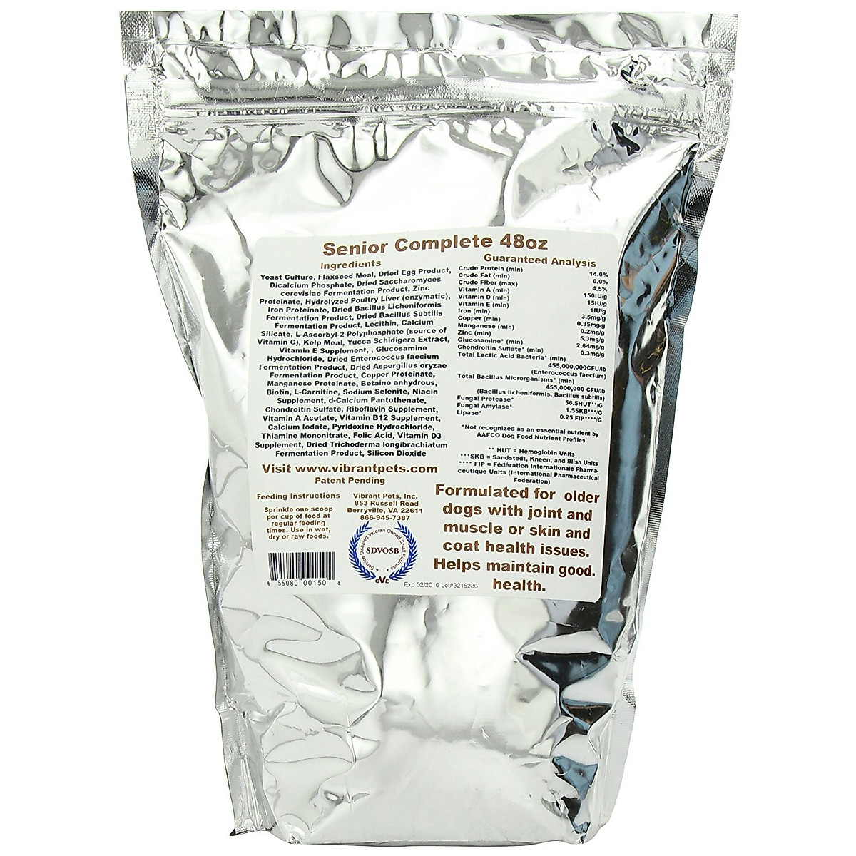 Vibrant Pets Senior Complete Dog Immune System Supplement | Older Dog Muscle and Joint Supplement with Probiotics & Enzymes for Digestion | Nutrient-Rich Skin & Coat Immune Booster Powder 48oz