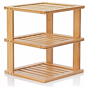 BERYLAND Bamboo Corner Shelf - 3 Tier 10 x 10 inch and 11.5 inches high. Kitchen Cabinet Organizer - Pantry Organization and Storage - Bathroom Countertop Shelves