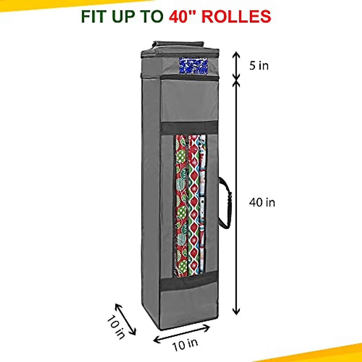 ProPik Wrapping Paper Storage Bag with Pocket and Handles Including Hanging Loop Heavy Duty Material with Clear Window 47 x 10 x 10 Inch Fits 40 Inch Long Rolls (Gray, 1 Count)