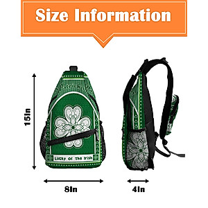 Sling Backpack, St. Patrick's Day Lucky Irish Green White Shamrock Waterproof Lightweight Small Sling Bag, Travel Chest Bag Crossbody Shoulder Bag Hiking Daypack for Women Men