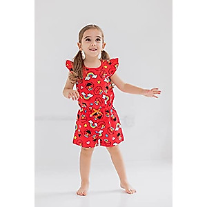 Sesame Street Elmo Baby Girls French Terry Ruffle Romper Red 24 Months