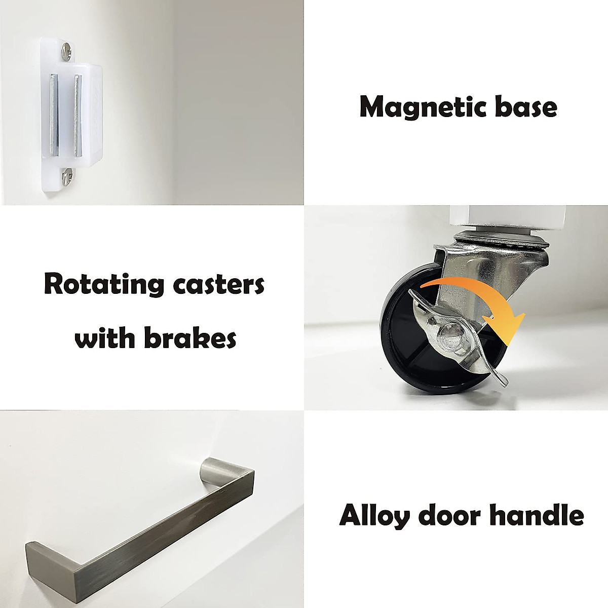 RASOO Kitchen Island on Wheels White Rolling Trolley Cart Island Cart Storage Cabinet with Rubber Solid Wood Countertop One Drawer and 2 Doors Towel Rack, 32.68"x17.72"x36.02"(LxWxH)