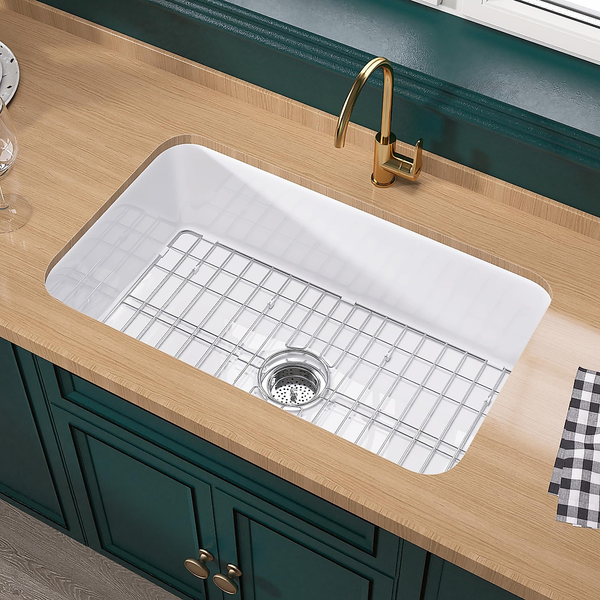 Miuara White Undermount Kitchen Sink 32 Inch - Large Kitchen Sink Drop In 32"x19", 9" Deep Dual Mount Drop In Kitchen Sink, Topmount Single Bowl Fireclay Sink For Kitchen, with Custom Accessories