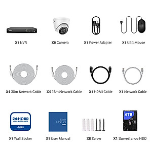 ANNKE 16CH PoE Security Camera System, 8X 3K/5MP Wired Turret IP Cameras with Built-in Microphone, 2.8mm Lens, IP67, 12MP NVR Recorder with 4TB HDD, AI Motion Detection, Compatible with Alexa