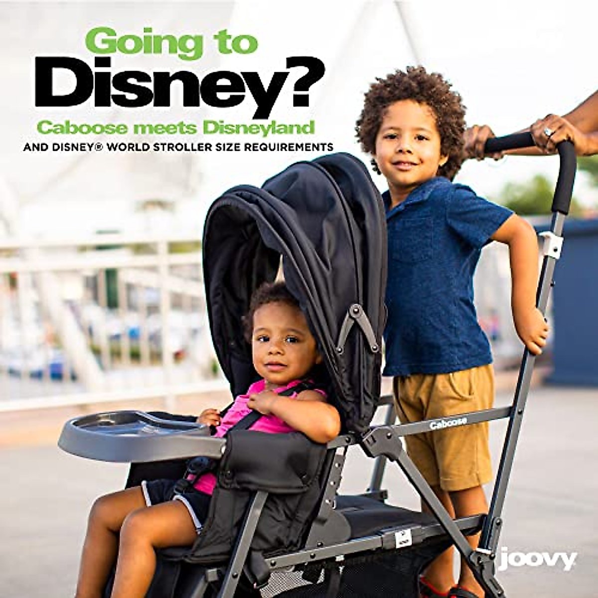 Joovy Caboose Sit and Stand Double Stroller with Rear Bench and Standing Platform, 3-Way Reclining Seats, Optional Rear Seat, and Universal Car Seat Adapter (Red)