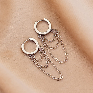 Pura Vida Silver Draped Chain Hoop Earrings - Handmade Earrings with E-Coating, Boho Earrings - Sterling Silver Earrings for Women, Statement Earrings for Women, Boho Jewelry for Women - 1 Pair