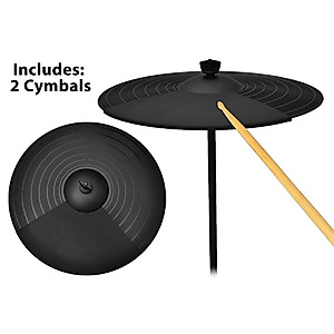 Pyle 9 Piece Electronic Set-Electric Kit with 5 Drum Heads, 2 Cymbal Crash Pads, Hi Hat and Bass Pedal Controller, Module, Stand Rack, Sticks-Professional/Beginners (PED021M)