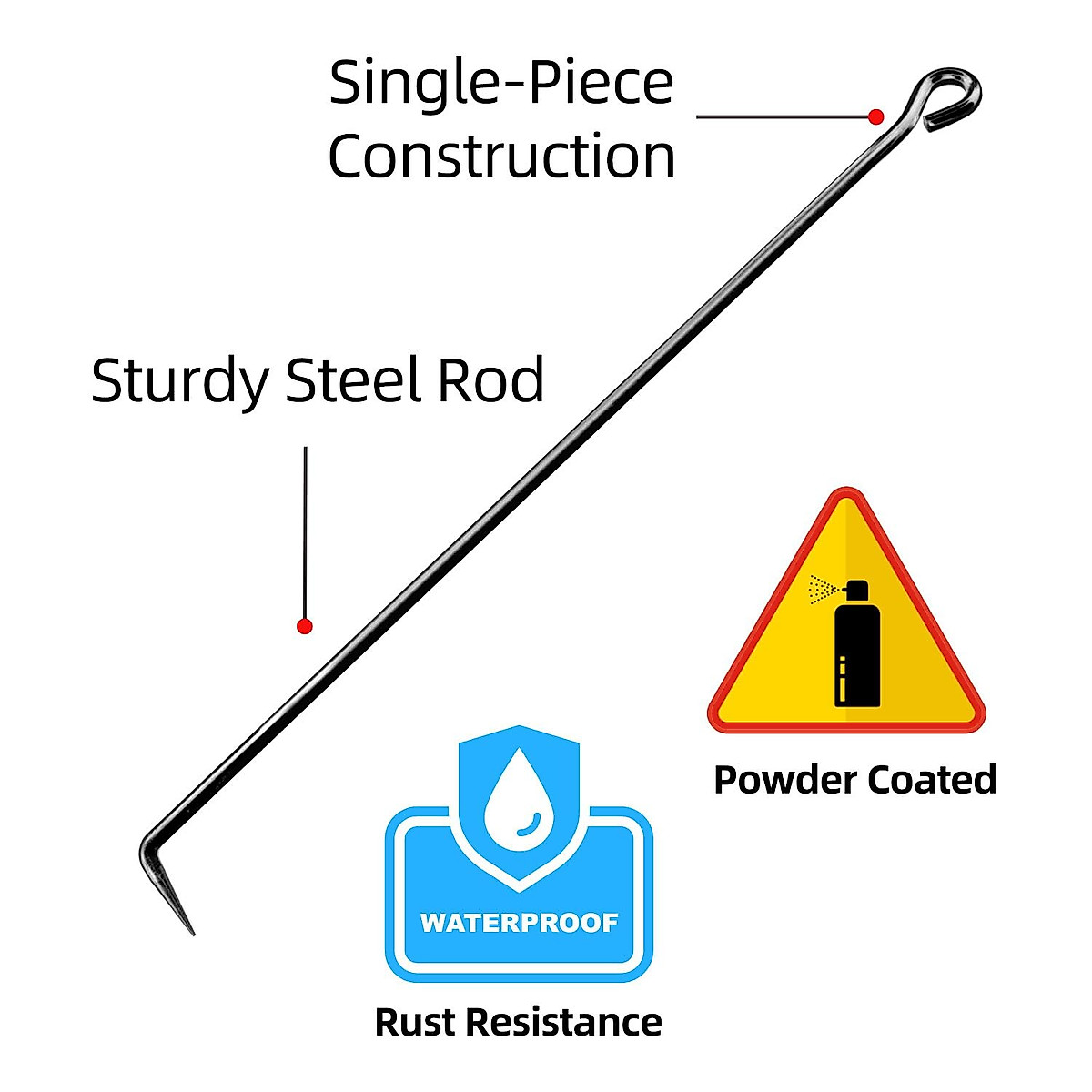 Fire Poker for Fire Pit, 33.5 Inch Extra Long, Black Powder Coated, Rust Resistant Fireplace Poker for Fireplace, Camping, Wood Stove, Indoor, Outdoor Fire Pits & Camping Accessories