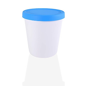 LIN Ice Cream Containers 4-Pack - 1Quart Reusable Round Storage Tubs for Homemade Ice Cream, Dessert, Gelato, Sorbet, 2 Red & 2 Blue Silicone Lids - Non-BPA Plastic Containers - Dishwasher-Safe - No Freezer Burn