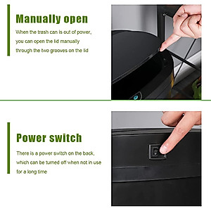 Hkeli Kitchen Trash Can 13 Gallon Brushed Stainless Steel Garbage Can Capacity 50 Liter Automatic Touchless Bathroom Waste Bin with Lid for Home Office (Black)