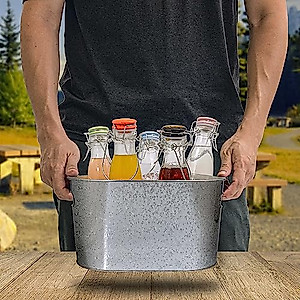 BARsics 5-Quart Galvanized Metal Tin Tub for Beverages, Beer Bottles, Planters and Décor - Lightweight and Durable - 12x8x6.5 inches (Pack of 2)