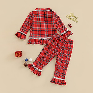 MAINESAKA Baby Boy Girl Pajamas Christmas Red Plaid Print Long Sleeve Lapel Collar Button Down Top Shirt Pants Nightwear (Red Plaid, 4-5 Years)