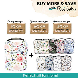 Pobi Baby Car Seat Covers and Nursing Cover - Soft and Stretchy Floral Pattern (Beauty)