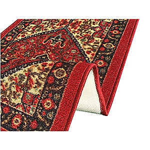 Kapaqua Rubber Backed Mat 18" x 31" Red Persian Medallion Doormat Accent Non-Slip Rug - Rana Collection Kitchen Dining Living Hallway Bathroom Pet Entry Rugs RAN2090-12