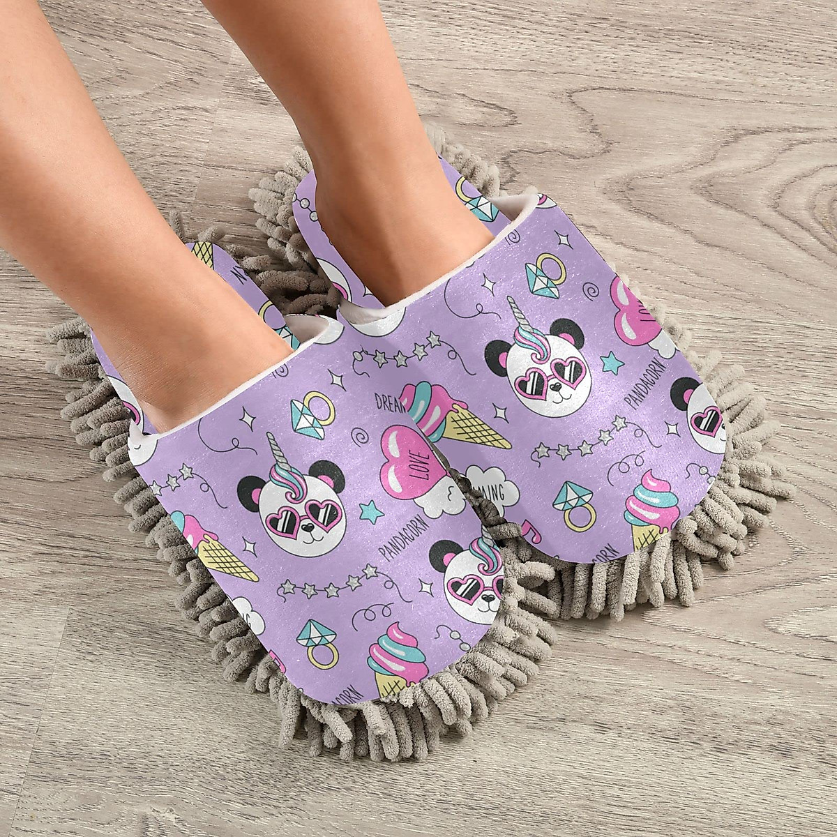 Cute Panda Unicorn Mop Slippers Shoes Cover for Floor Cleaning Washable Dirty Dust Hair Cleaners Microfiber Mop Socks for Office Kitchen House