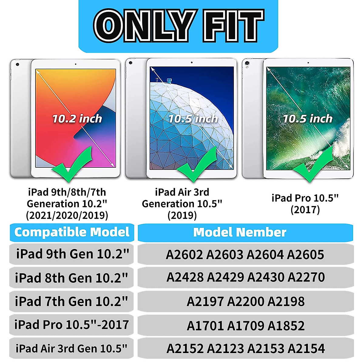 RTOBX Kids Case for iPad 10.2 & 10.5, iPad 9th/8th/7th Generation 10.2" 2021 2020 2019 Case with Screen Protector, iPad Air 3rd Gen/Pro 10.5 inch Protective Cover with Handle Stand, Blue