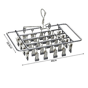 trrcylp Clothes Drying Racks Clip Hangers Metal with 28 Clips Windproof Hook Underwear Hanger Foldable Laundry Clip for Socks Bras (Grey)