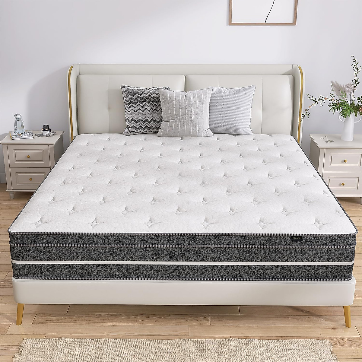 Hohamn Full Size Mattress, 14 Inch Hybrid Mattress in a Box, Full Mattress Foam and Individually Wrapped Pocket Coils, Soft and Breathable, Pressure Relief, Strong Edge Support, Medium Firm