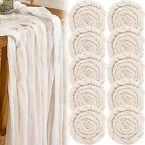 10 Pack Cheesecloth Table Runners Wide Gauze Table Runners Boho Table Runners for Bridal Shower Wedding Birthday Party Table Decorations (Beige, 35 x 157 Inch)