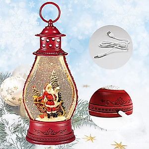 XPHOME Lighted Christmas Snow Globe Lantern Snowglobe Musical Battery Operated with Santa Claus Tree Glittering Swirling USB 6H Timer Home Decoration Holidays Decor and Gift