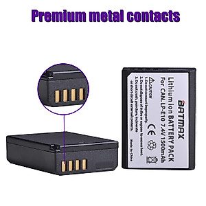 Batmax 2 Packs LP-E10 LP E10 Battery + LED Dual Built-in USB Charger with Type C Port for Canon EOS Rebel T3 T5 T6 T7, T100, EOS 4000D 2000D 1500D 1300D 1200D 1100D, Kiss X50 X70 X80 X90 Cameras