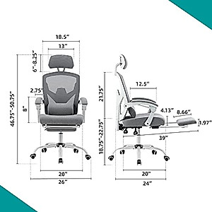 Ergonomic Office Chair, Reclining High Back Mesh Chair, Computer Desk Chair, Swivel Rolling Home Task Chair with Lumbar Support Pillow, Adjustable Headrest, Retractable Footrest and Padded Armrests
