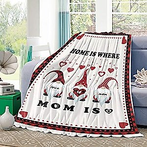 SUN-Shine Luxury Fleece Throw Blankets, Mother's Day Gnomes with Love Quotes Fuzzy Flannel Throws Super Soft Cozy Warm Blanket for Home Couch Sofa Bed Chair Red Black Buffalo Plaid
