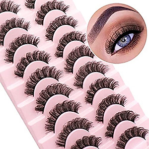 Russian Strip Lashes that look like extensions, D Curl Fluffy False Eyelashes, 10 Pairs Wispy Natural Fake Lashes Pack(D03)