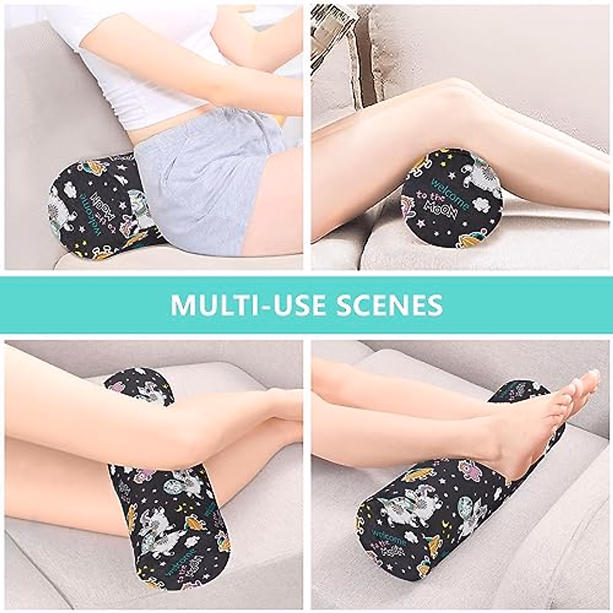 Llama Unicorn Space Neck Support Pillow Round Neck Roll Bolster Cylinder Pillow Cervical Pillows Body Pillow for Leg Knee Back Head Support for Work Men Women Bed