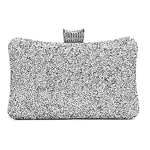 Tanpell Women's Evening Bag Plain Shinning Clutch Bag Glittering Handbag for Party Wedding Silver