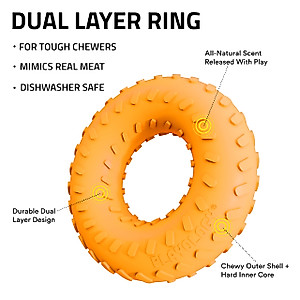 Playology Dual Layer Ring Toy for Medium Dogs up to 50lbs | Engaging All-Natural Cheddar Cheese Scented Durable Dog Chew Toy for Power Chewers | Easy to Clean, Interactive & Non-Toxic