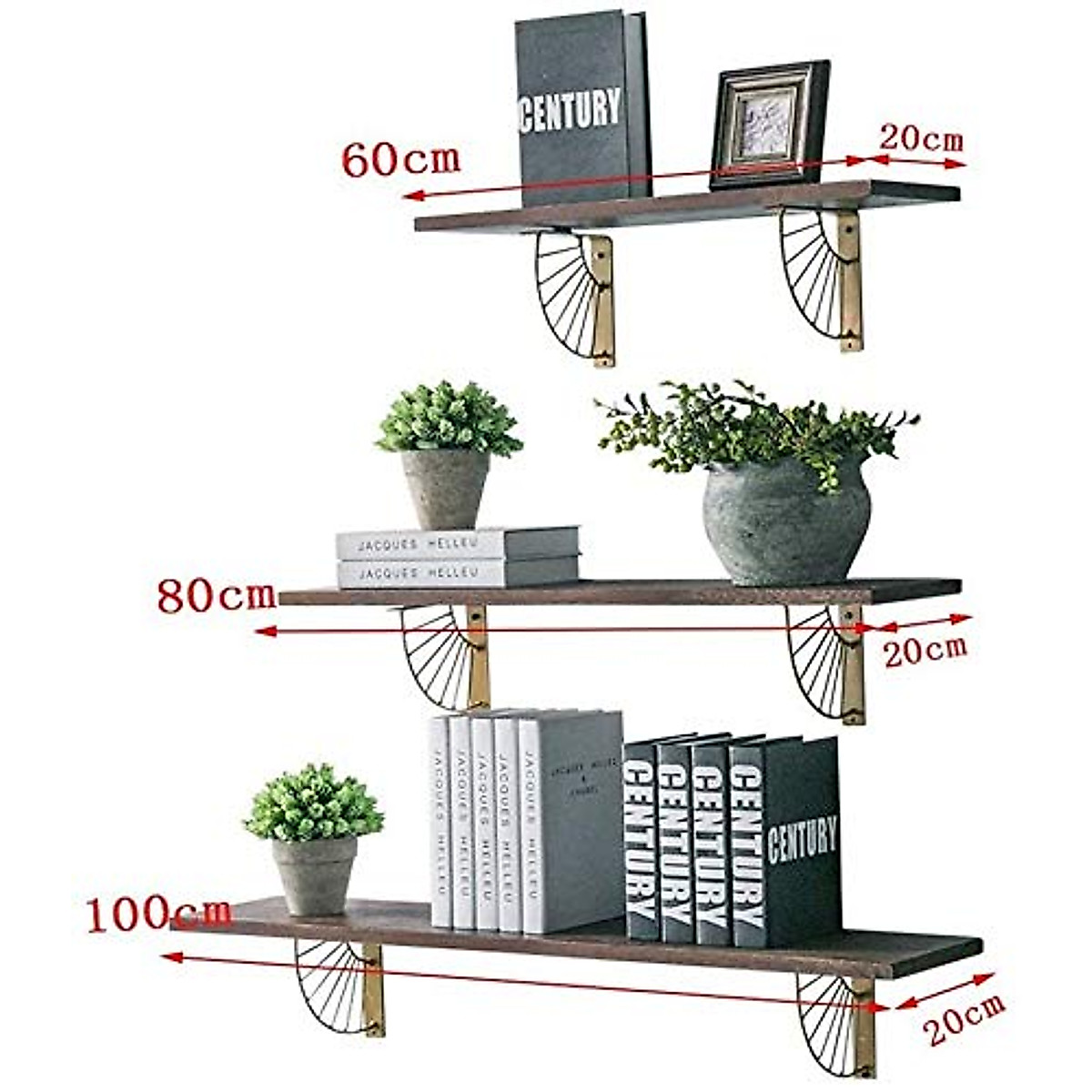 SMLZV Floating Shelves Wall Mounted,Commodity Shelf Multi-Purpose Storage Rack Iron Wooden Bookshelf Living Room,Cafe Wall Decoration,Multi-Size Optional (Size : Medium)
