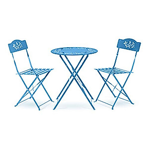 Alpine Corporation Bistro Set, Table: 24" L x 24" W x 28" H Chair: 17" L 18" W x 33" H, Blue