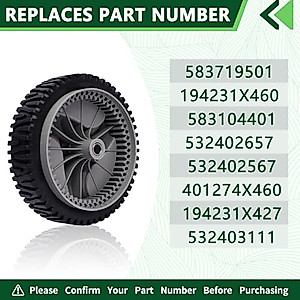 2 Pack Mower Front Drive Wheels for Craftsman Husqvarna 194231X460 401274X460 583719501 Wheel 8" X1-3/4