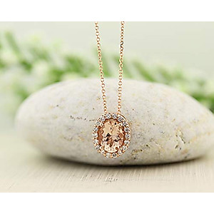GNG 10k Rose Gold Diamond Morganite Halo style Pendant Necklace, 18" (morganite)