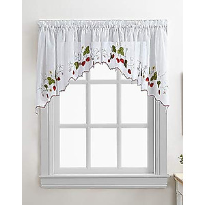 CHF Strawberry Garden Kitchen Curtain Window Swag Pair, Rod Pocket, 28W x 30L inch, Red