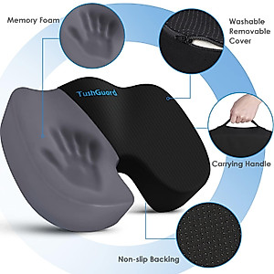 TushGuard Seat Cushion for Office Chair Memory Foam Non-Slip Desk Chair Cushion Back, Coccyx, Sciatica, Tailbone Pain Relief Butt Pillow for Office Chair, Car, Wheelchair, Black