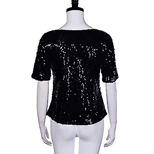 Top for Women Sequin Sparkle Glitter Tank Cocktail Party Tops Shining Crop T-Shirt Blouses