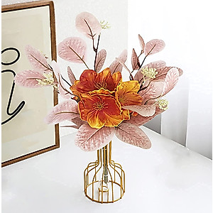 Auntroen Fake Flower Poppy Flower Leaf Combination Real Touch Latex Silk Fabric Artificial Flower, Kitchen Home Garden Party Wedding Decoration (Sunset+Pink) (B502)